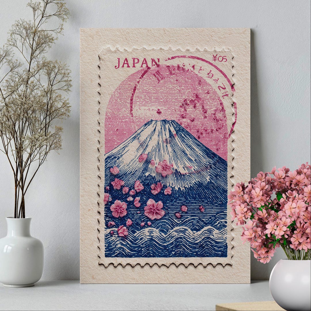 Vintage Japanese Mount Fuji Postage Stamp Wall Art Poster or Canvas ...