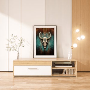Aztec Bull Skull Art Print, Western Boho Country Style Bull Skull ...