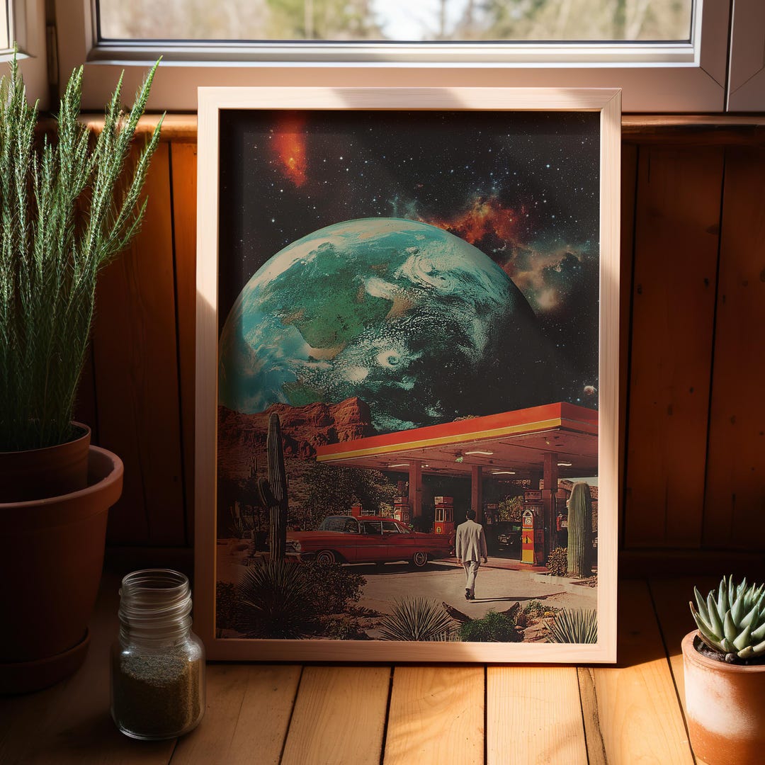 Retro Sci-fi Gas Station Art Poster or Canvas Print, Vintage Space Art ...