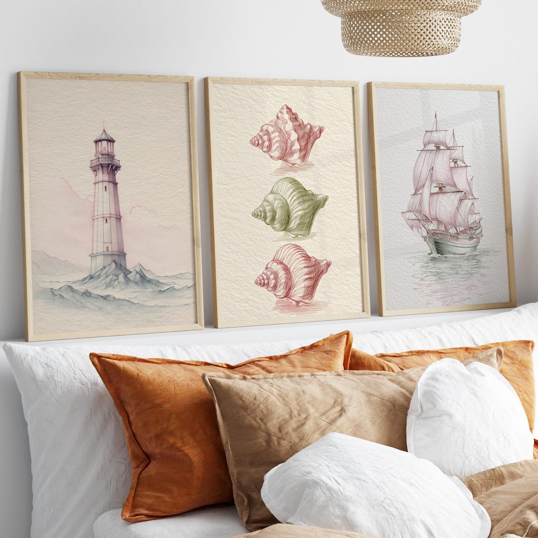 Nautical Themed Sketch Art Set of 3 Nursery Art Poster or Canvas Print ...