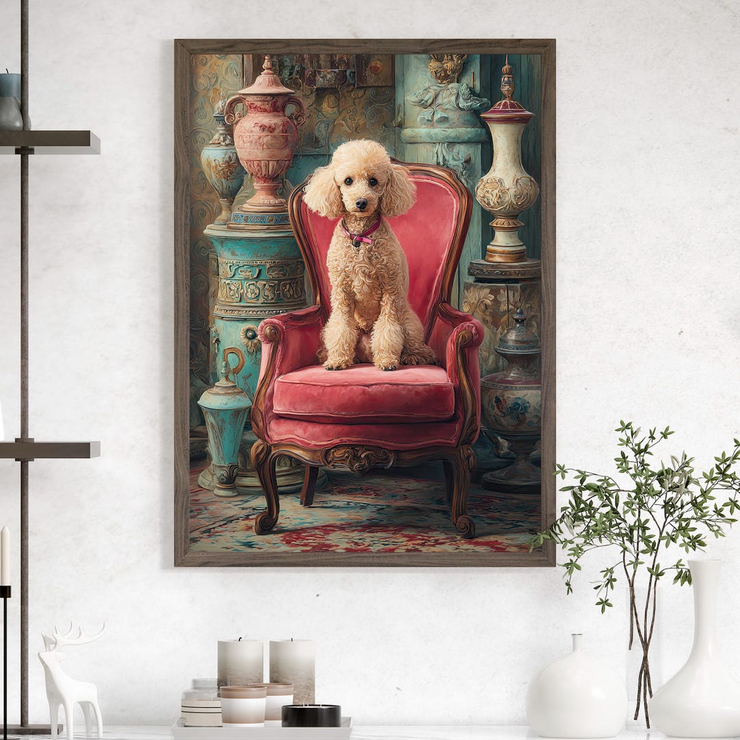 Toy Poodle on Red Velvet Victorian Chair Wall Art Poster or Canvas ...