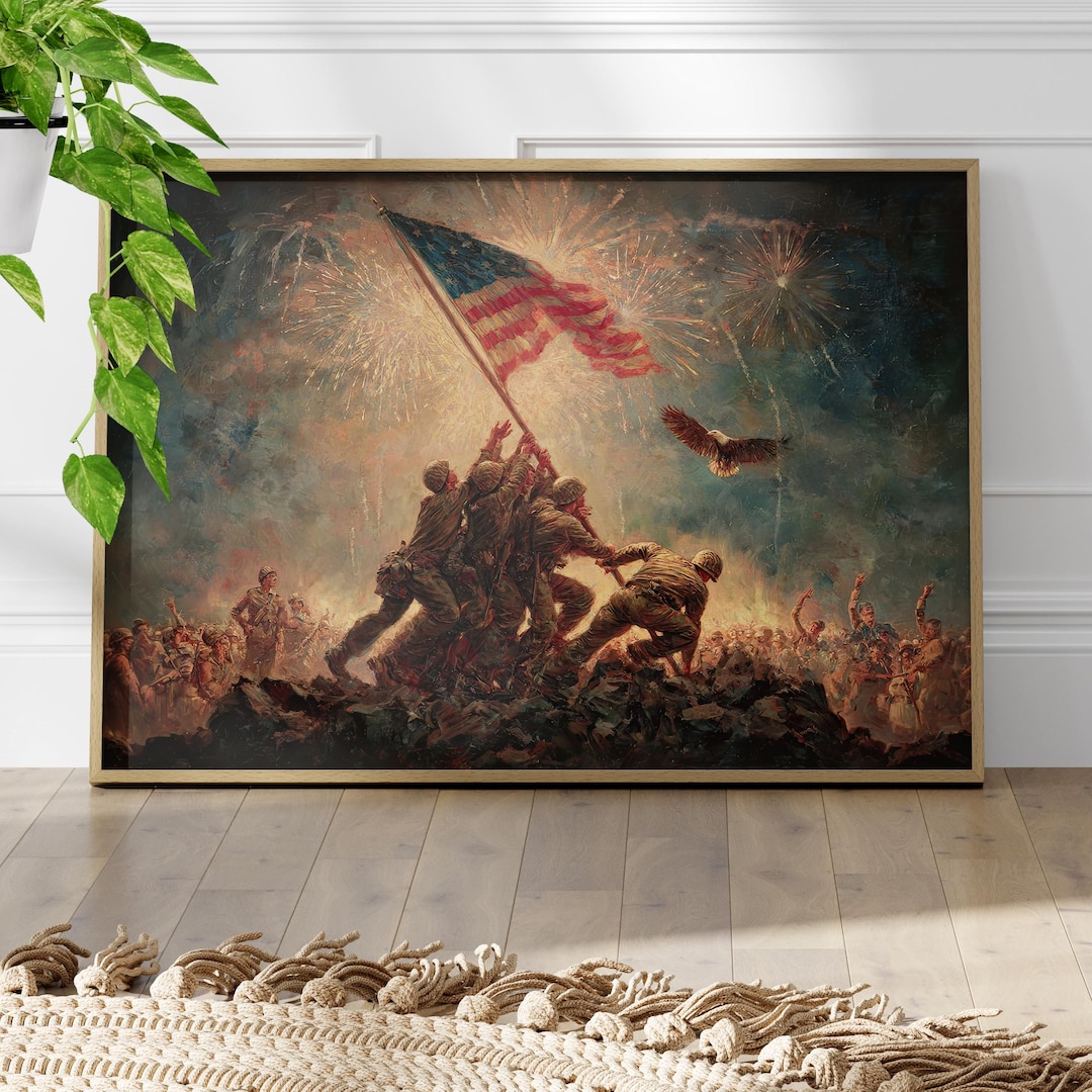 Vintage Patriotic Art Poster or Canvas Print, Soldiers With American ...