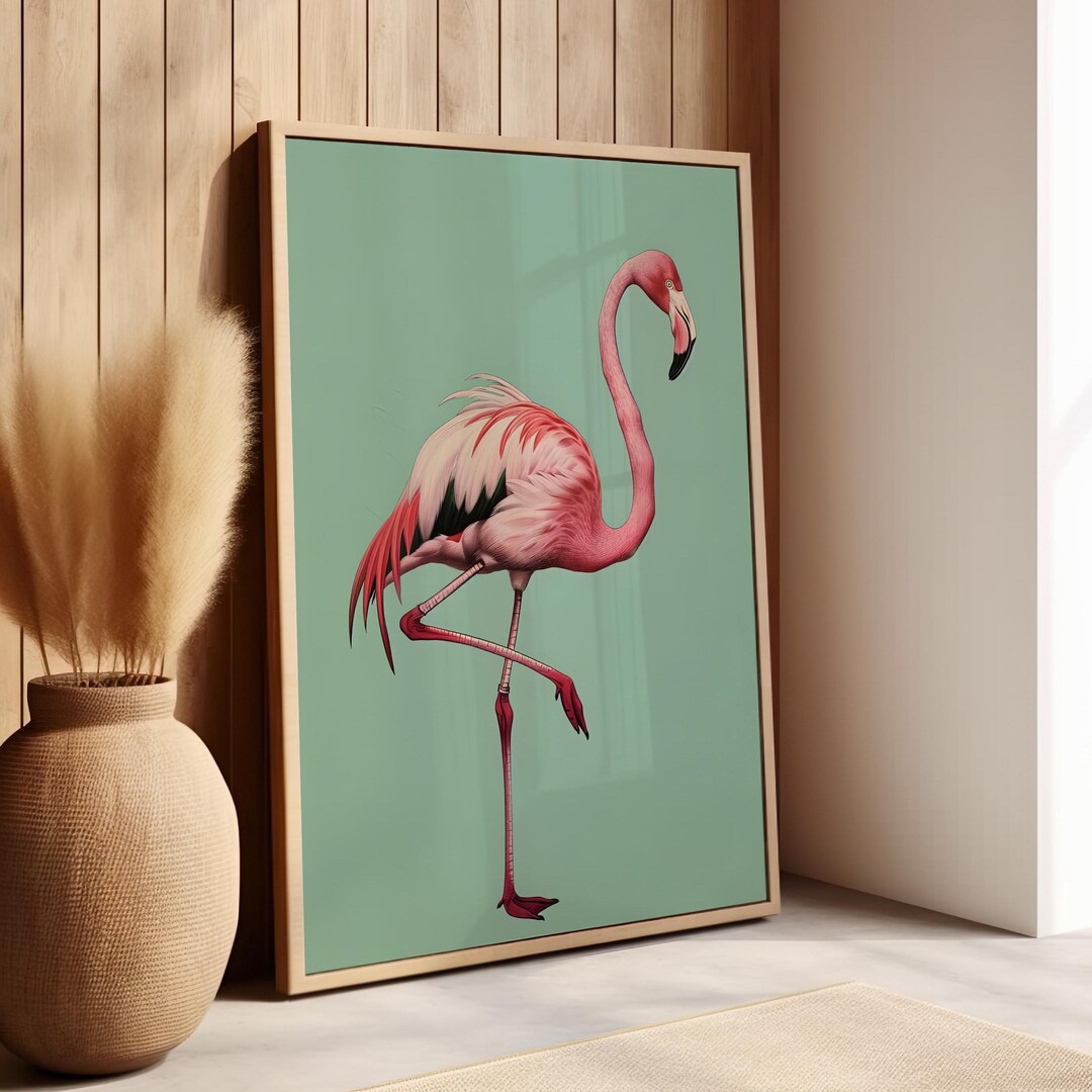 Pink Flamingo Portrait Poster or Canvas Print, Retro Animal Print ...