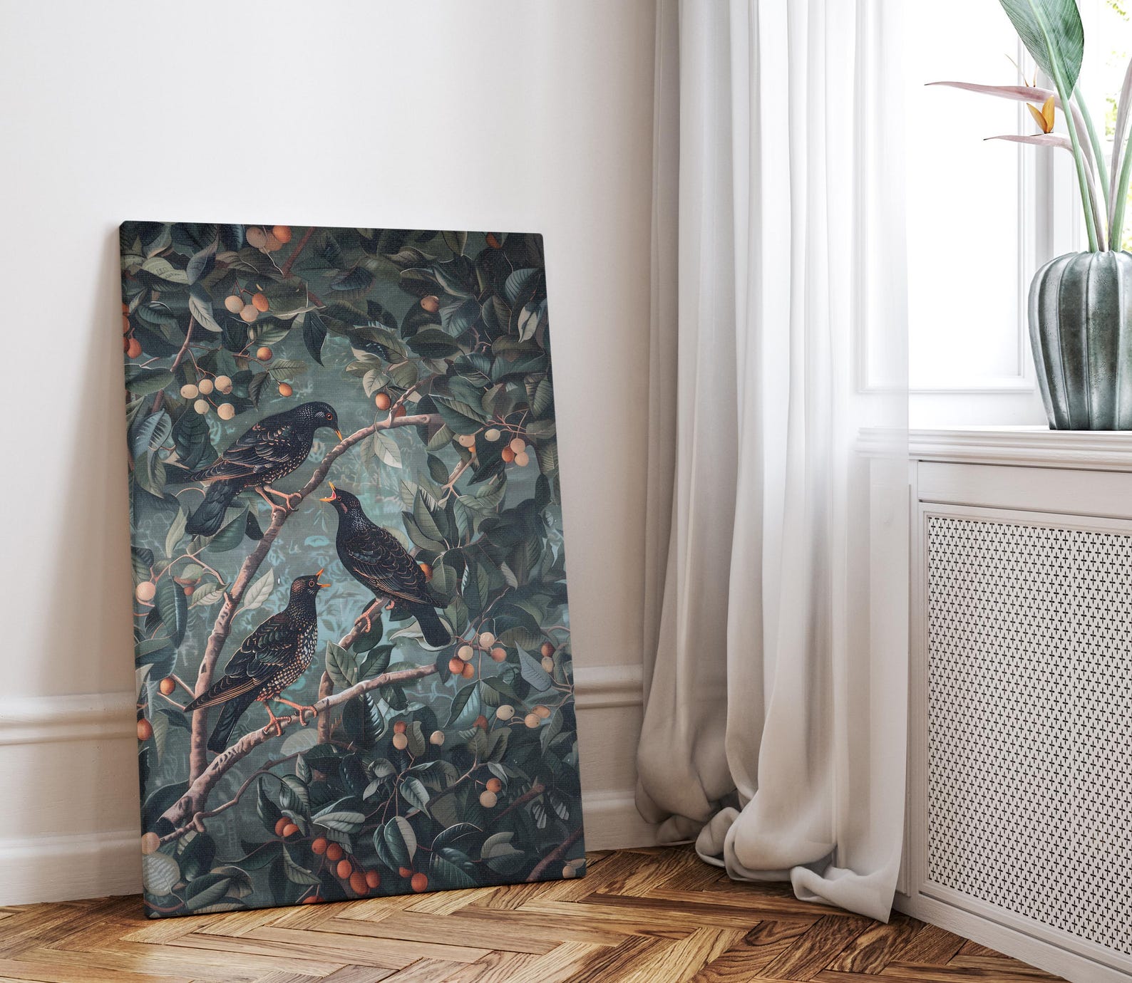 Starling William Morris Wall Art Print Canvas, Vintage Black Bird Lover ...