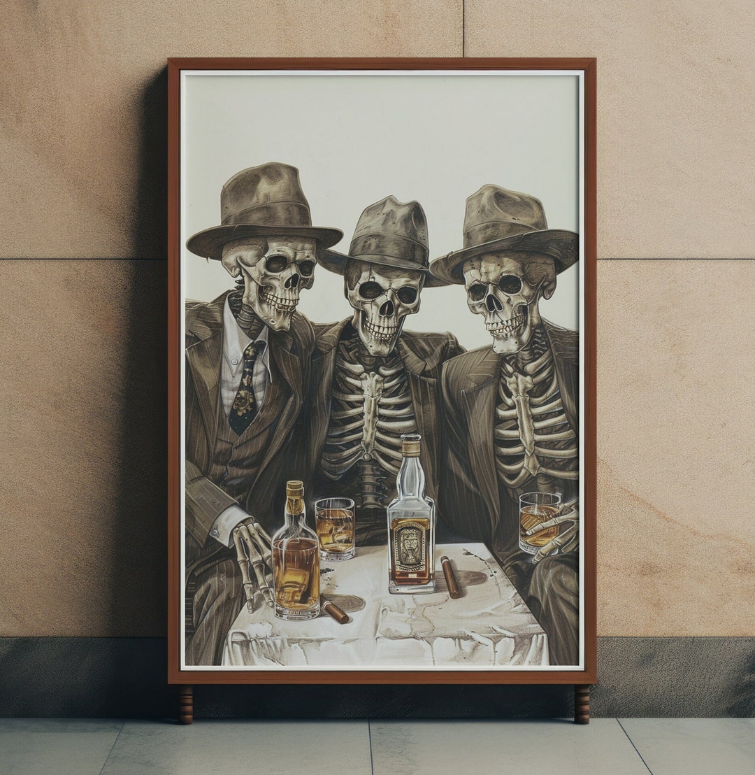 Oil Painting Skeleton Vintage Whiskey Wall Art or Canvas, Bourbon ...