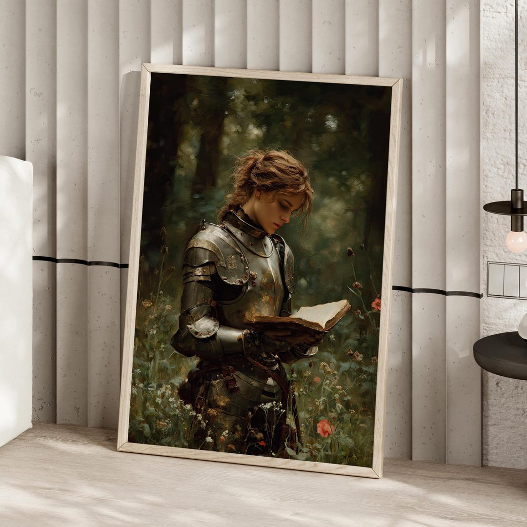 Medieval Lady Knight Reading in Forest Wall Art Poster or Canvas Print ...