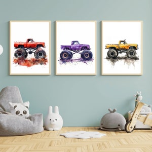 6 Piece Set Monster Truck Poster Watercolor Art Print, Kids Room Wall ...