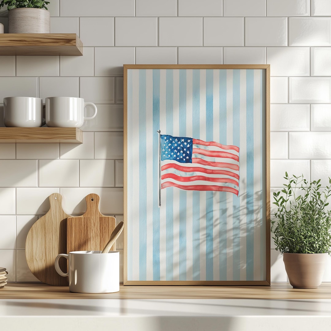 Minimalist American Flag Wall Art Poster or Canvas Print, Coastal ...
