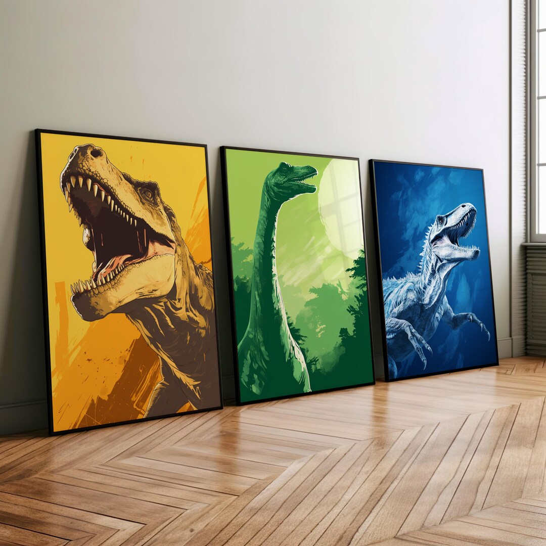 3 Piece Different Colored Dinosaur Wall Art Poster or Canvas Print ...
