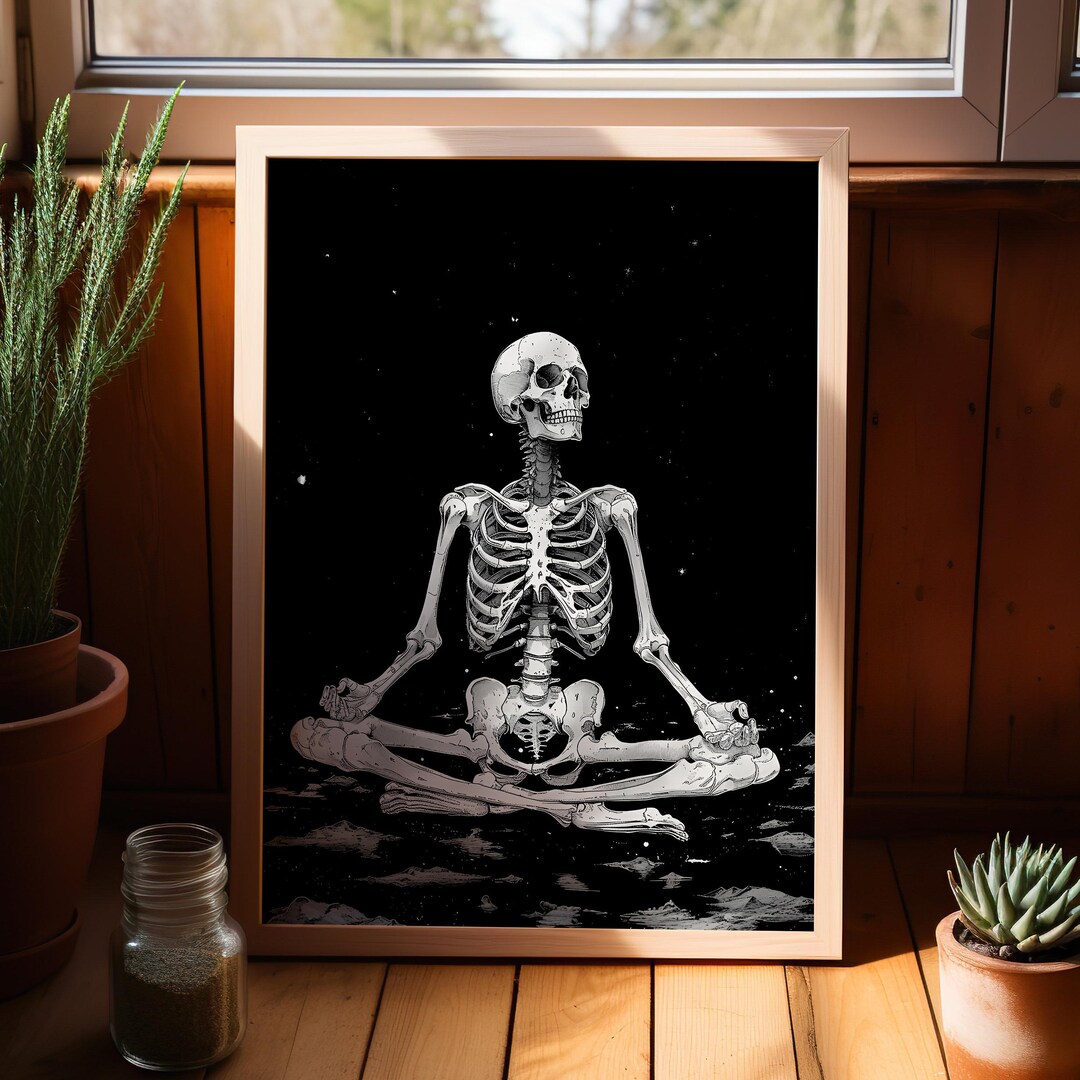 Meditating Human Skeleton Dark Wall Art Poster or Canvas Print, Funny ...