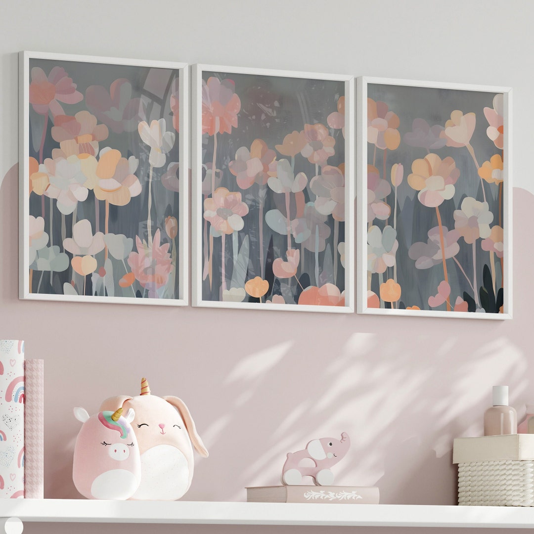 Boho Pastel Flower Prints for Girls Wildflower Nursery Wall Art, Set of ...