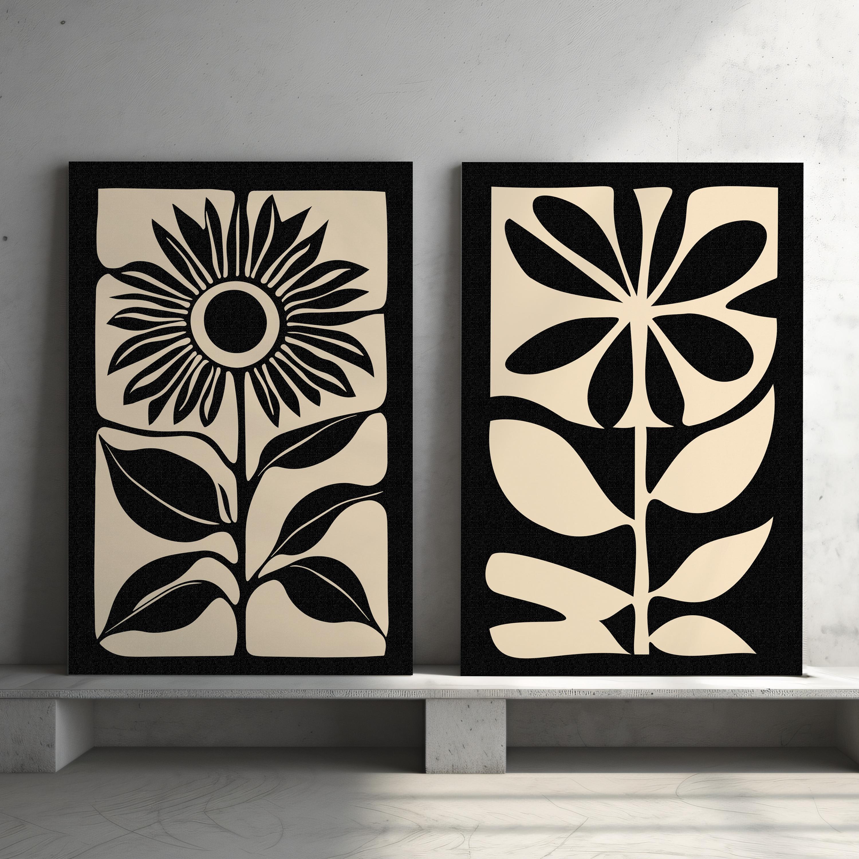 Abstract Sunflower Set of 3 Wall Art Poster or Canvas Print, Botanical ...