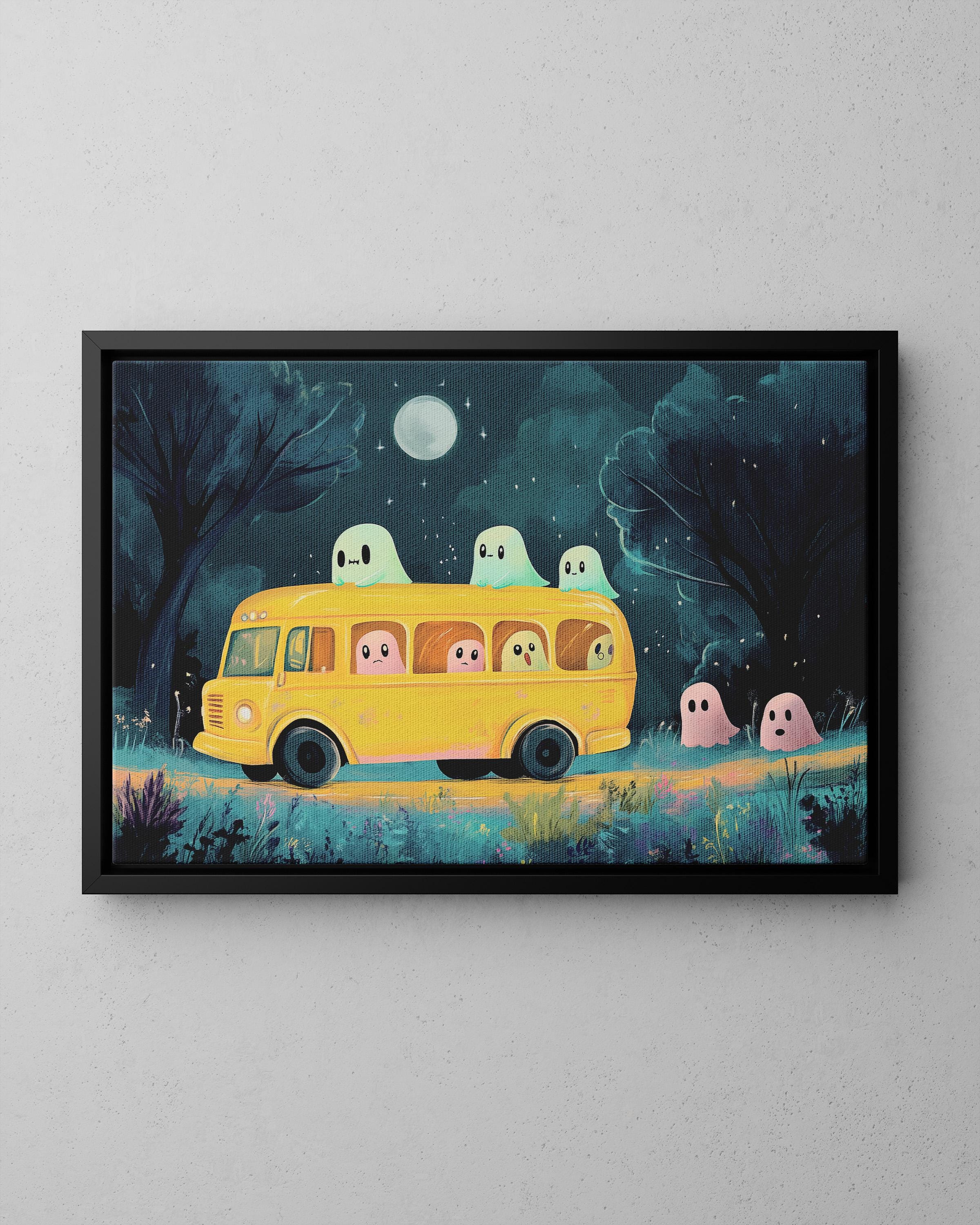 A Cute School Bus Picking up Little Ghosts Poster or Canvas Print ...