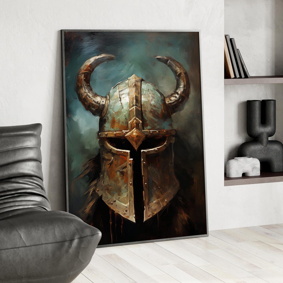 Vintage Norse Helmet Wall Art Print or Canvas Set, Rustic Medieval ...