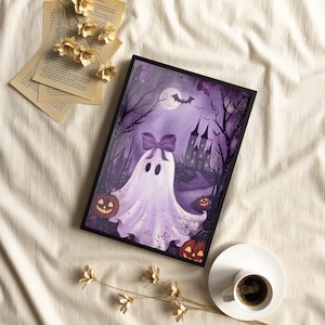 Purple Sheet Ghost With Purple Bow on Her Head Spooky Painting Poster ...
