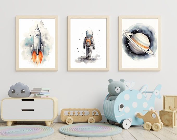 Space Theme Room Posters, Rocket Ship Blueprint, Solar System Art Print ...