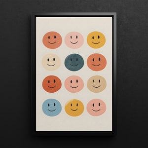 12 Pastel Smiley Faces Nursery Wall Art or Canvas, Baby Art Print ...