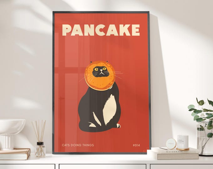 Black and White Cat Dinner Time! Risograph Inspired | Instant Digital ...