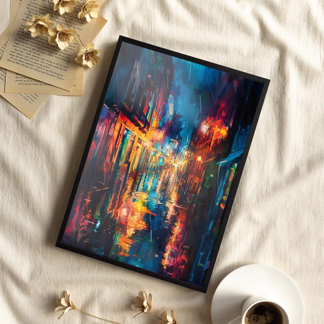 Rainy City Night Impressionism Colorful Abstract Painting Poster or ...