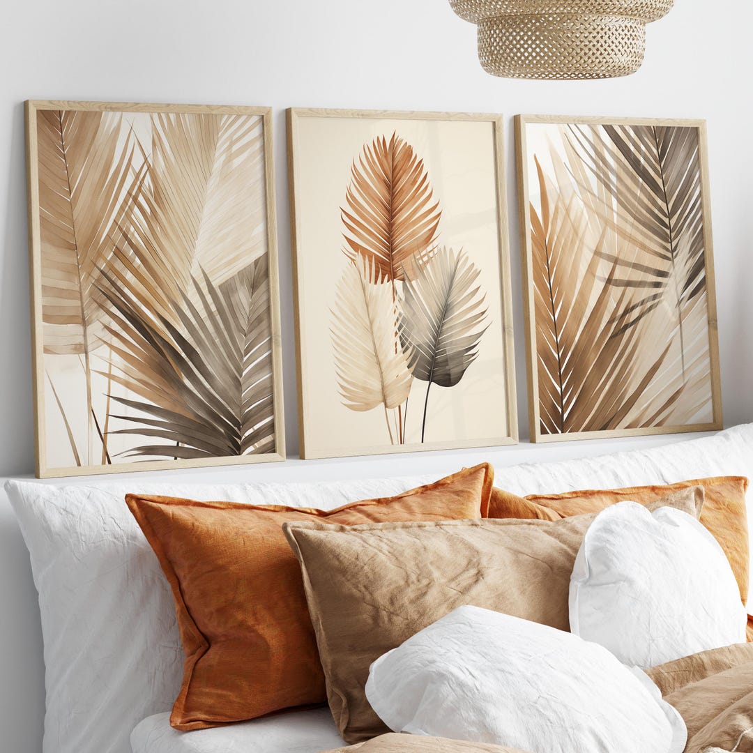 Aesthetic Palm Leaves Wall Art Print or Canvas Set of 3, Neutral Tone ...