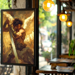 Archangel Michael With Sword Guardian's Embrace Wall Art or Canvas ...