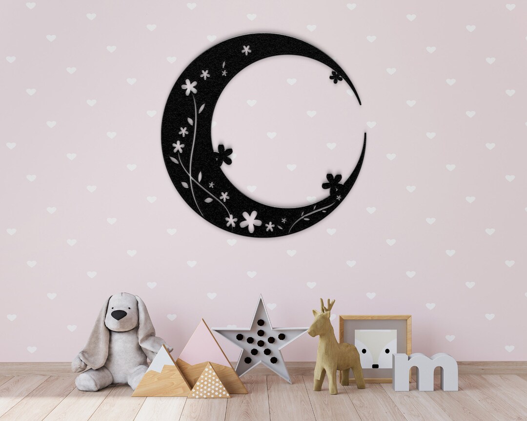 Moon and Flowers Metal Sign, Celestial Themed Door Wall Hanger, Boho ...