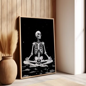 Meditating Human Skeleton Dark Wall Art Poster or Canvas Print, Funny ...