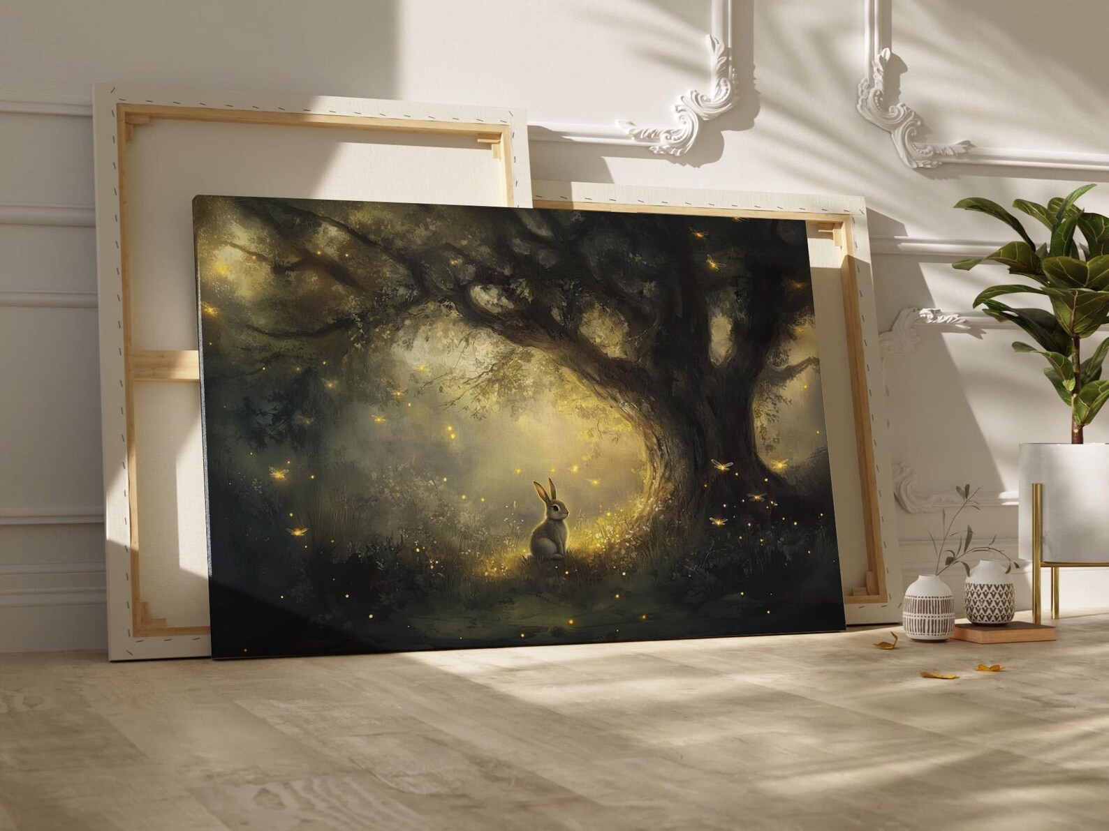 Enchanted Oak Tree Rabbit Oil Painting Poster or Canvas Print ...