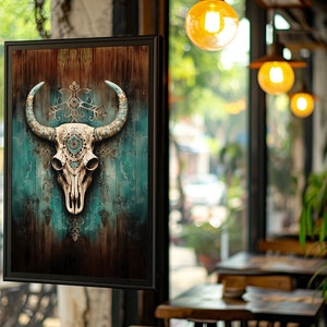 Aztec Bull Skull Art Print, Western Boho Country Style Bull Skull ...