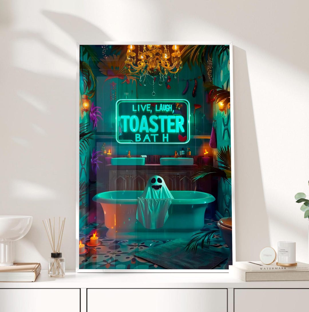 Live Laugh Toaster Bath Ghost in Bathtub Modern Art Poster or Canvas ...