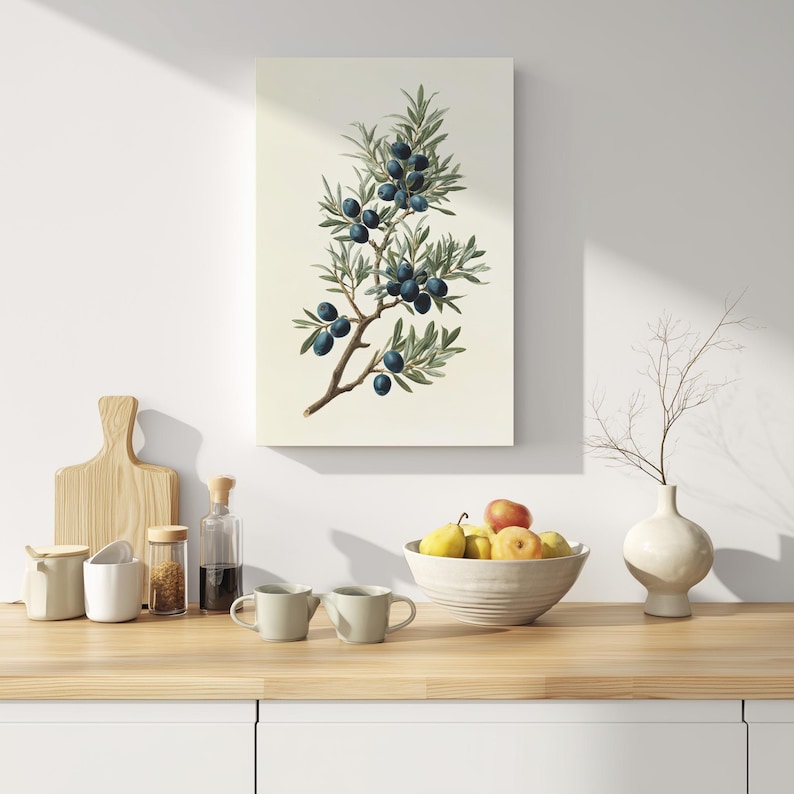 Juniper Branch Watercolor Art Poster or Canvas Print, Winter Botanical ...