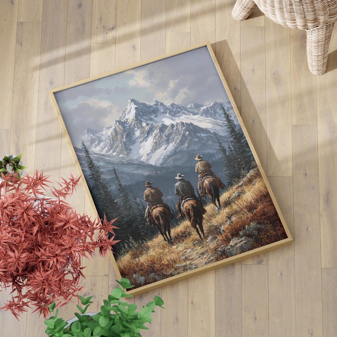 Three Cowboys on Horseback Rustic Wall Art Poster or Canvas Print ...