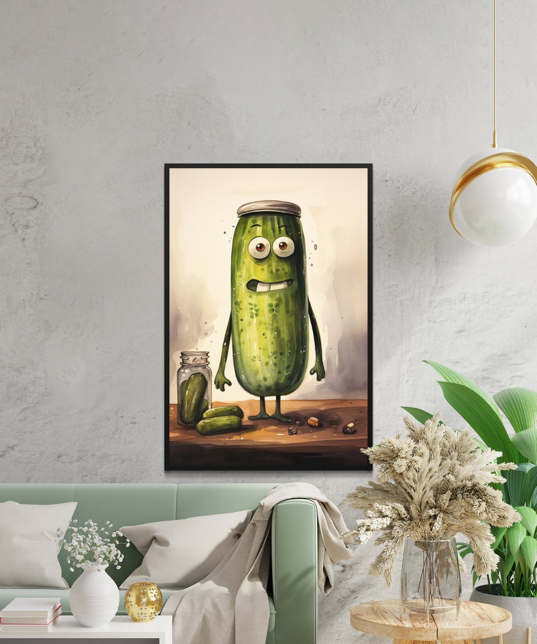 Whimsical Funny Pickle Watercolor Style Painting, Kosher Pickle Wall ...