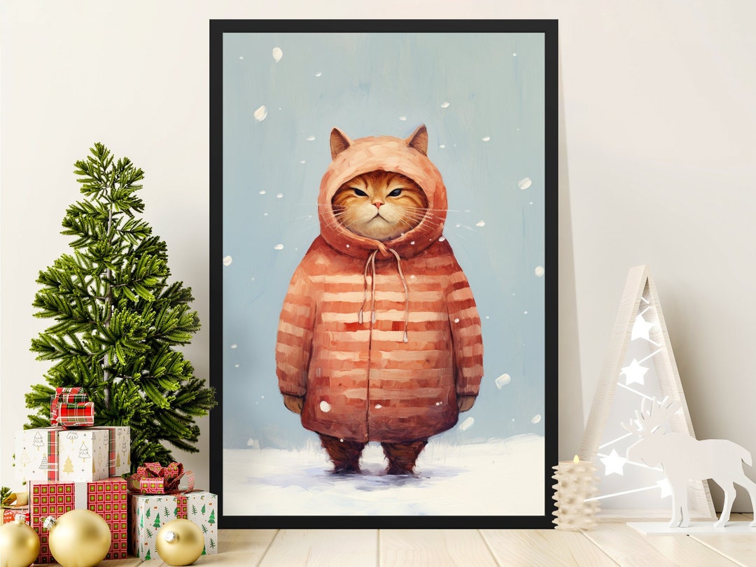 Cute and Fat Angry Cat Christmas Season Wall Art , Cool Cat Art Gifts ...