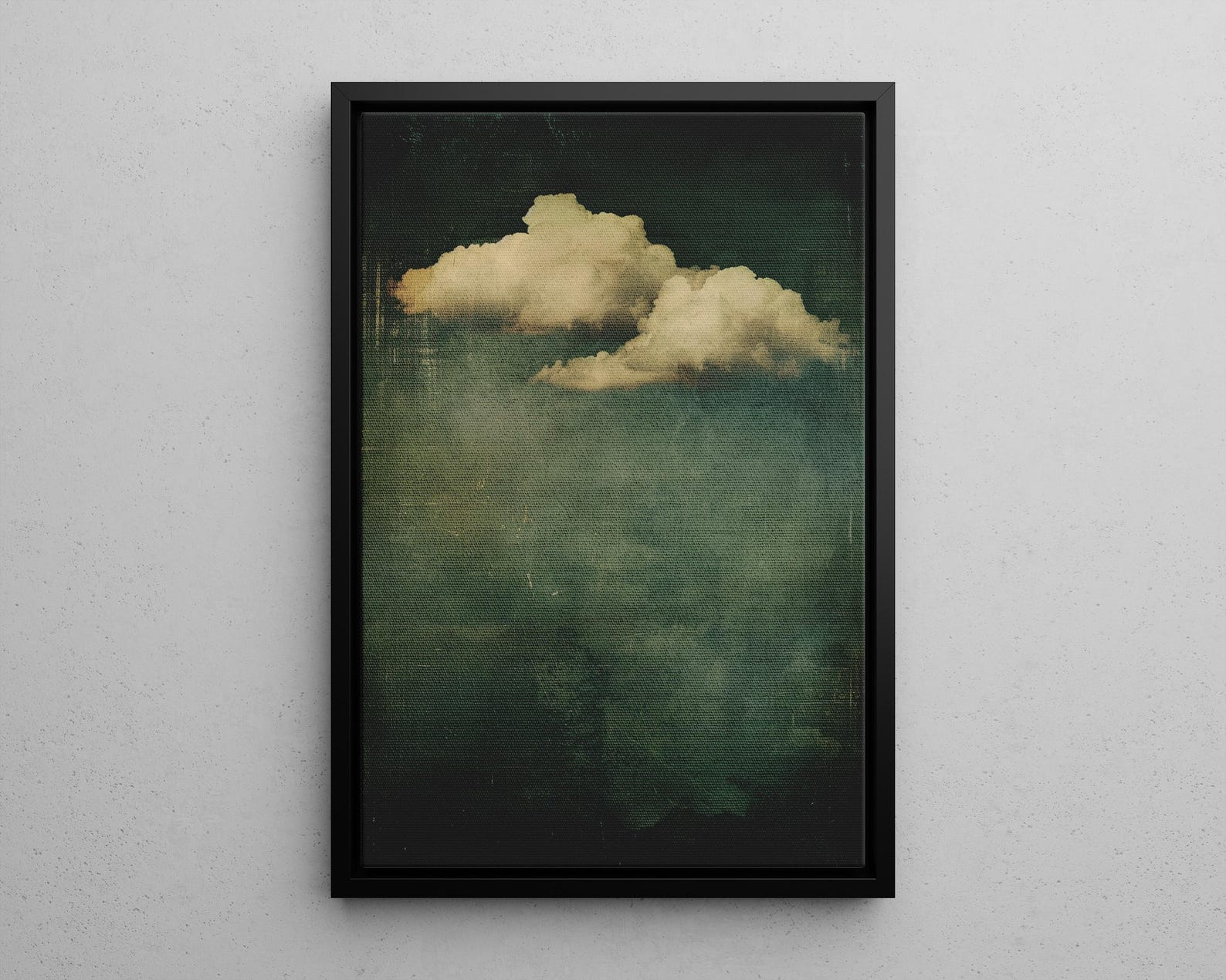 Vintage Oil Painting of 2 Clouds Against A Gloomy Blue Background ...