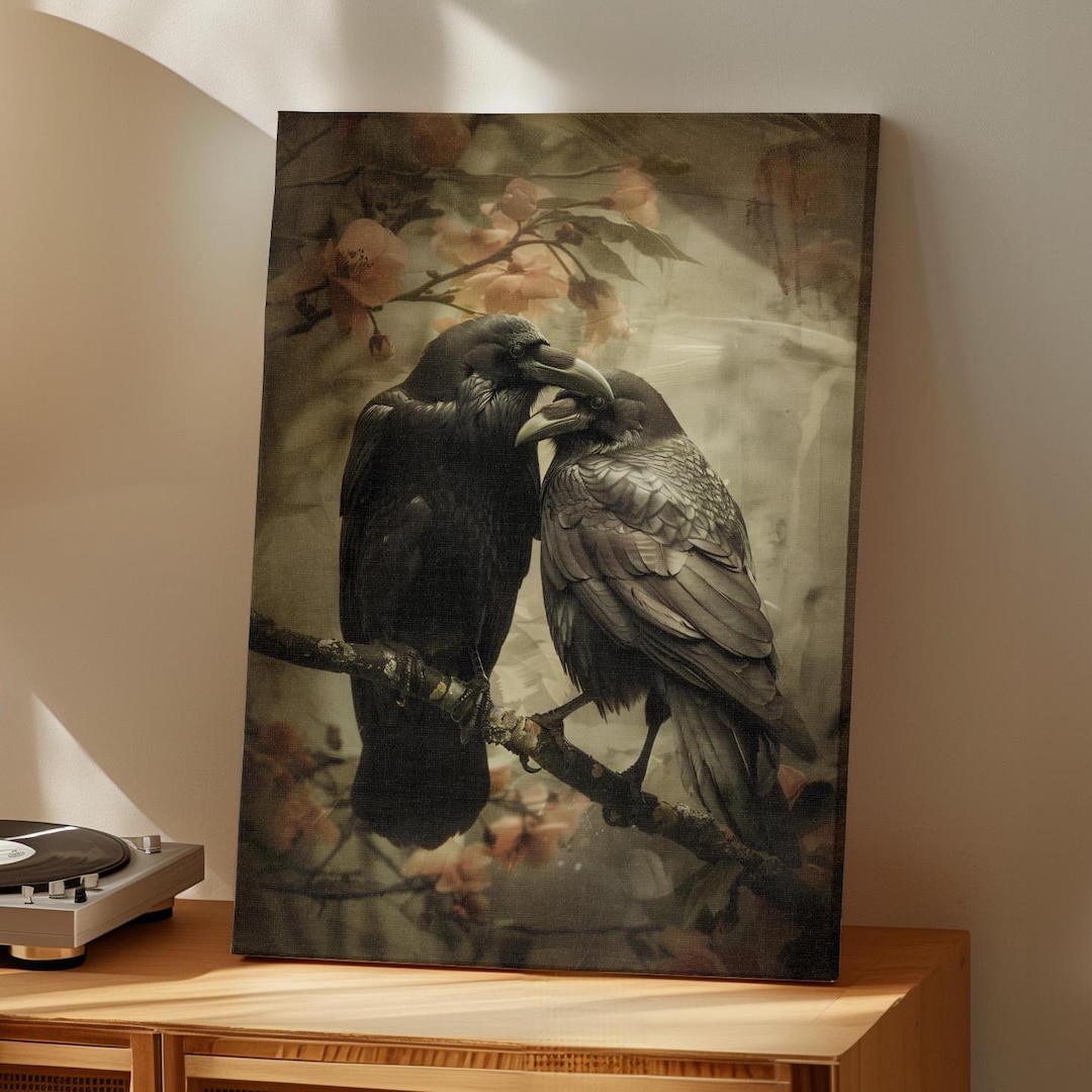 Black Raven Couple Gothic Vintage Floral Wall Art Poster or Canvas ...