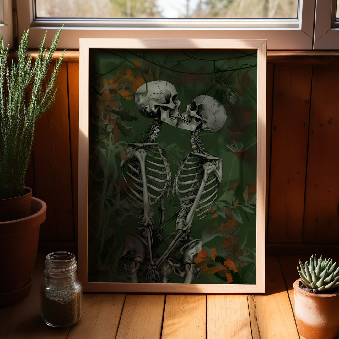 Skeleton Lovers Kissing Skeletons Poster or Canvas Print, Like Real ...