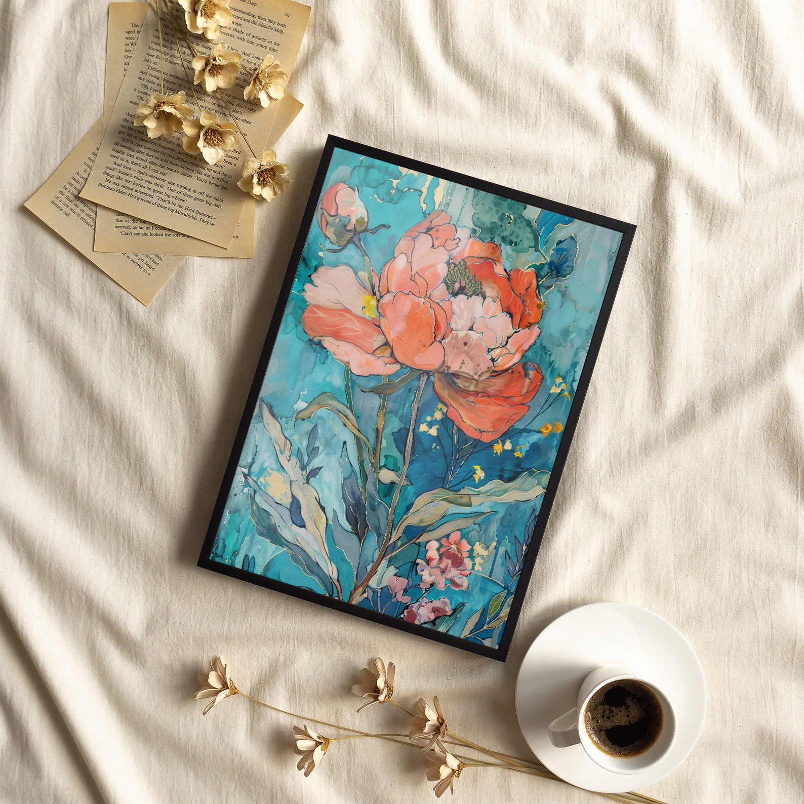 Peony Flower Impressionism Wall Art Poster or Canvas Print, Abstract ...