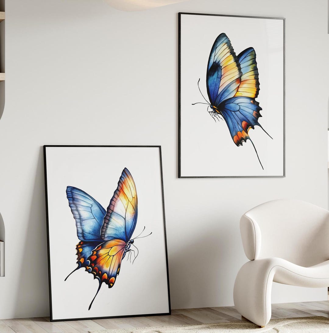 Watercolor Blue Morpho Butterfly Art Poster or Canvas Print, Set of 2 ...
