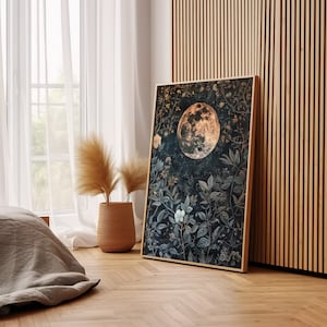 Moon Eclipse Botanical William Morris Inspired Art Print or Canvas, Dark Cottagecore Decor, Dark ...