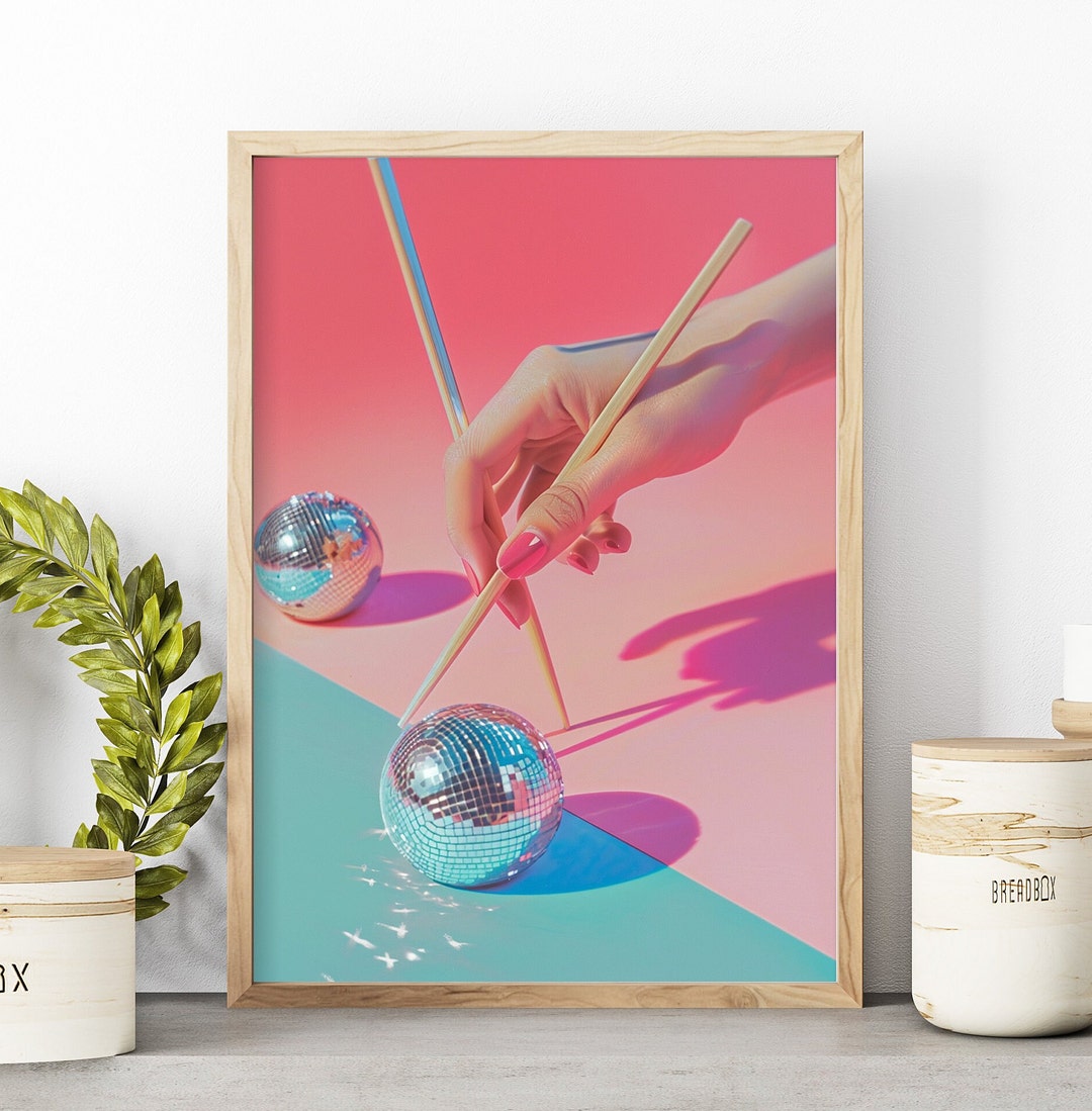 Disco Ball Chopsticks Pastel Poster or Canvas, Preppy Art Mirror Ball ...