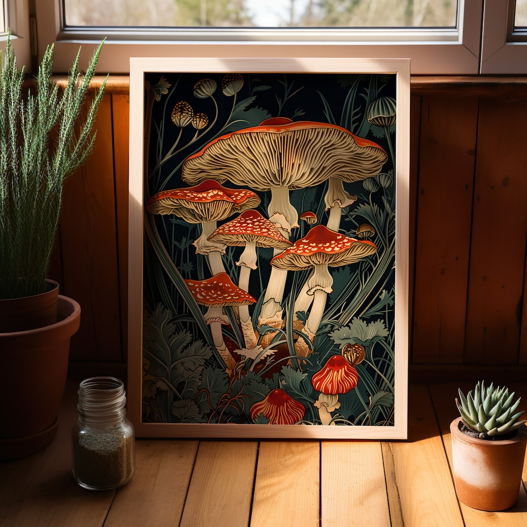Mushroom Poster William Morris Art Print or Canvas, Whimsigoth Mushroom ...