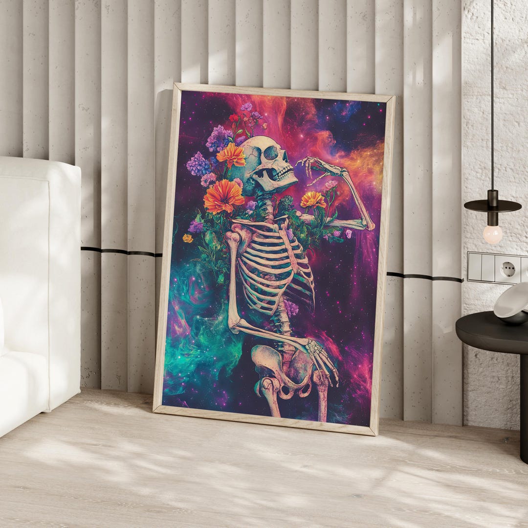Botanical Skeleton in Space Colorful Cosmic Art Poster or Canvas Print ...