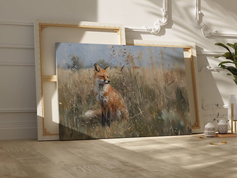 Fox in the Field Art Print or Canvas, Vintage Fox Print, Cottagecore ...