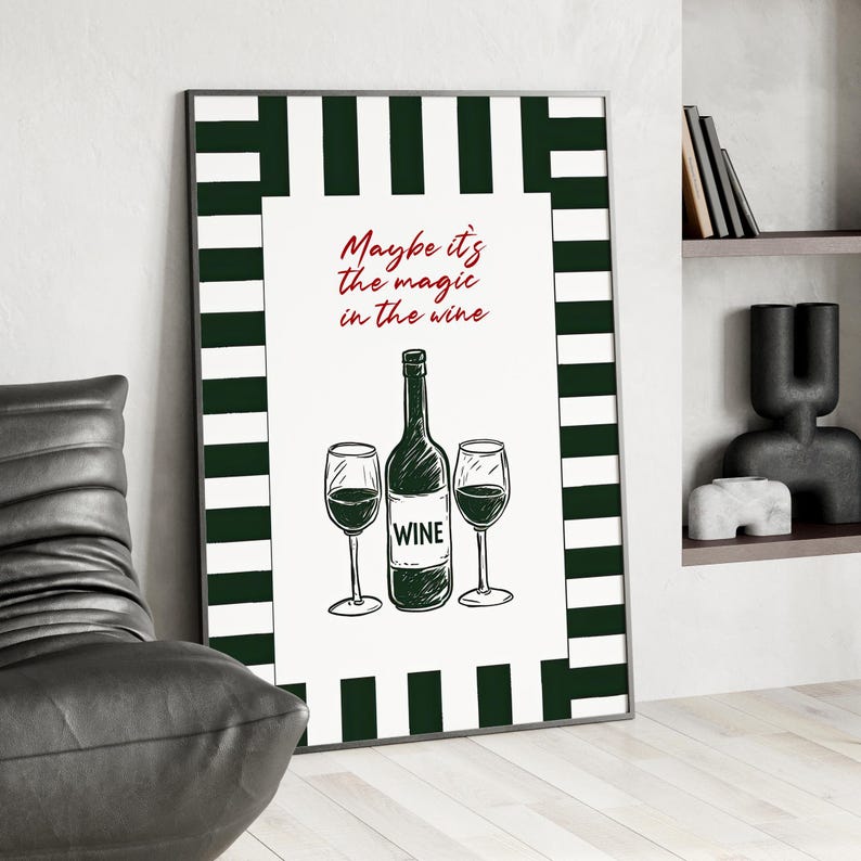 Wine Line Art Drawing Vintage Style Typography Poster or Canvas Print ...