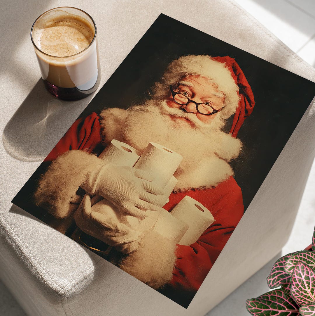Retro Santa Holding Toilet Papers Painting Poster or Canvas Print ...