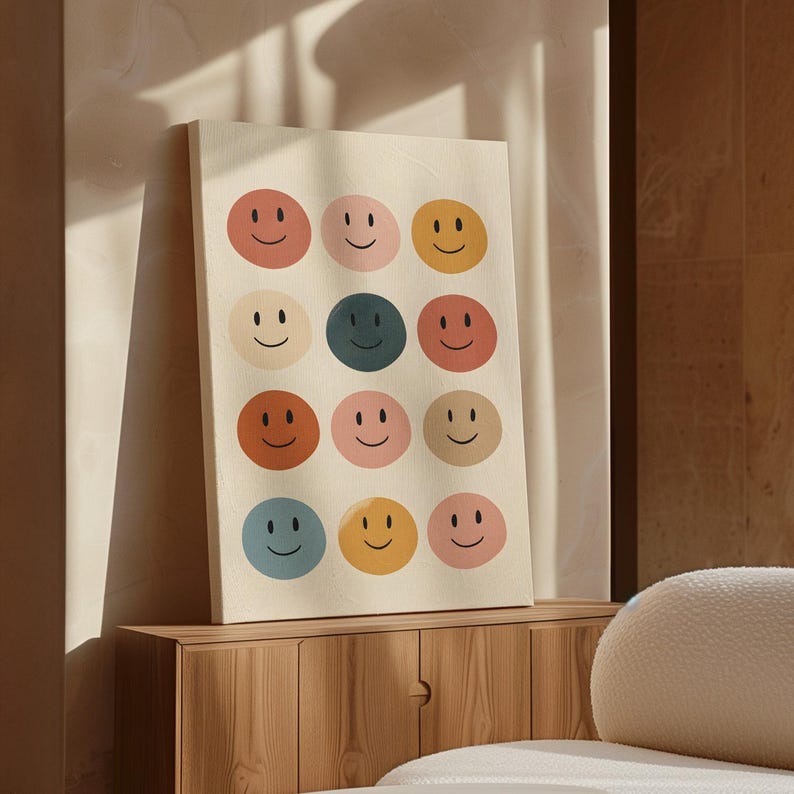 12 Pastel Smiley Faces Nursery Wall Art or Canvas, Baby Art Print ...