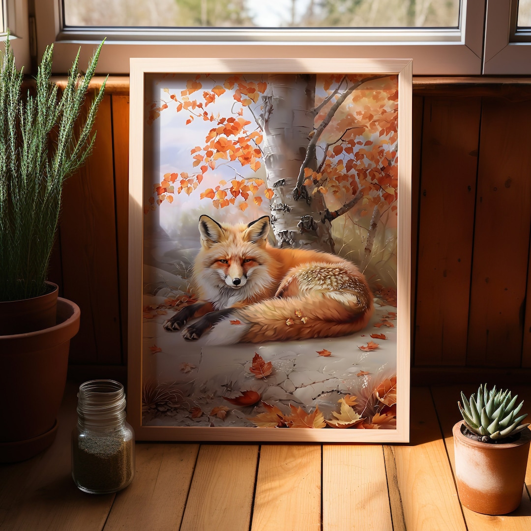 Red Fox Fall Painting Poster Print, Autumn Fox Wildlife Art Print, Fall ...