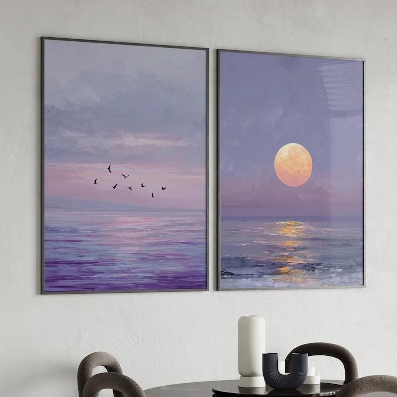 Abstract Sunset Over Sea Painting - Etsy