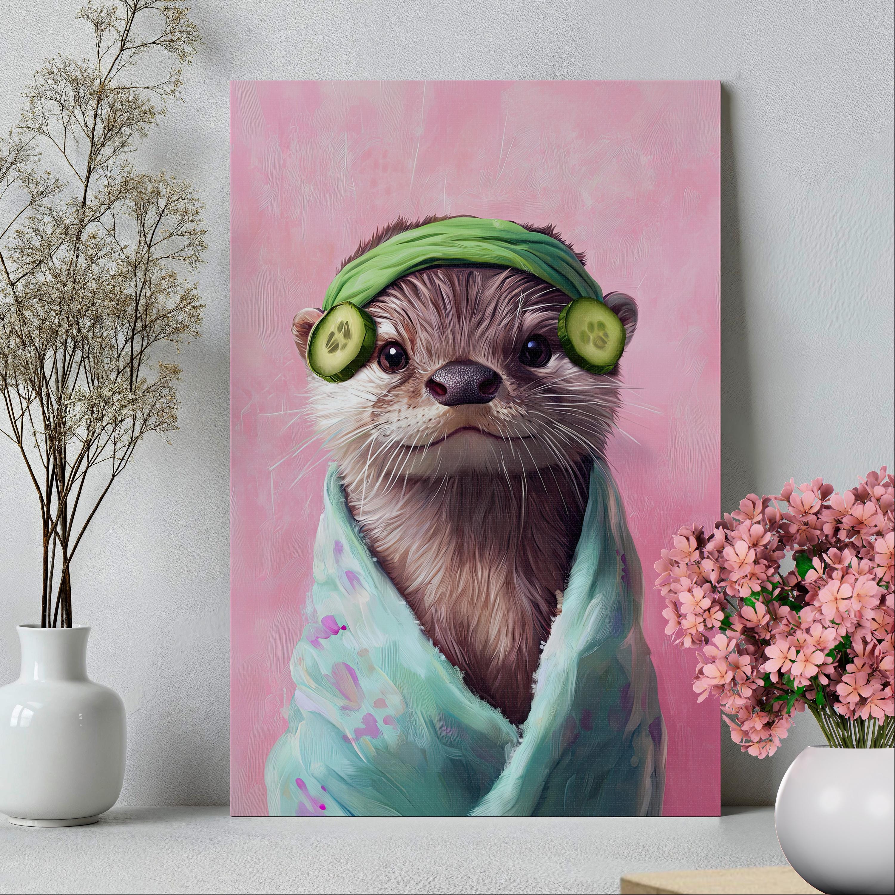 Cute Otter Pink Portrait Oil Painting Poster or Canvas, Preppy Wall Art ...